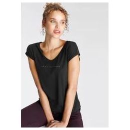 Funktionsshirt FAYN SPORTS "Cuffed Tee", Damen, Gr. 32/34, schwarz, Jersey, Obermaterial: 87% Polyester, 13% Elasthan, figurbetont, Shirts Funktionsshirt, atmungsaktiv, schnell trocknend, aus Jerseystoff