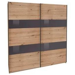 Schwebet&uuml;renschrank wimex "Altona", grau (artisan eiche, grauglas), B:225cm H:236cm T:65cm, Holzwerkstoff, Schr&auml;nke, Schwebet&uuml;renschrank, mit Glaselementen und zus&auml;tzlichen Einlegeb&ouml;den