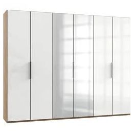 Kleiderschrank wimex "Level by fresh to go", braun (plankeneichefarben, wei&szlig;glas), B:300cm H:236cm T:58cm, Schr&auml;nke, Kleiderschrank Dreht&uuml;renschrank, mit Glas- und Spiegelt&uuml;ren