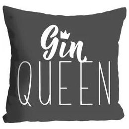 Dekokissen queence "GIN QUEEN", grau (grau, bedruckt), B:40cm L:40cm, Polyester, Dekokissen_Sitzkissen_Kissenh&uuml;llen, mit einem Schriftzug