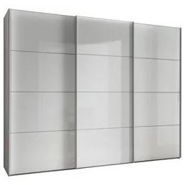 Schwebet&uuml;renschrank Wiemann "Kos", grau (kieselgrau, dekor, glas wei&szlig;), B:246,3cm H:217cm T:67cm, Glas, Holzwerkstoff, Schr&auml;nke, Schwebet&uuml;renschrank, mit Schattenfuge