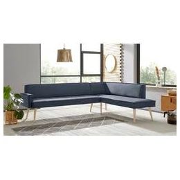 Eckbank exxpo - SOFA FASHION "Lungo, moderne Kedernaht, bequem und elegant, hoher Holzfu&szlig;", blau (denim), B:198cm H:84cm T:260cm, 100% Polyester, Sitzb&auml;nke, Eckbank, hochwertige Detailverarbeitung, frei im Raum stellbar