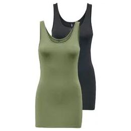 Tanktop Only "ONLLIVE &ndash; Slim-Fit Tanktops mit Stretch f&uuml;r optimalen Sitz", Damen, Gr. L (40), gr&uuml;n (kalamata pack:schwarz), Jersey, Obermaterial: 95% Baumwolle, 5% Elasthan, unifarben, slim fit Po-bedeckend, Rundhals, Tops Tanktop, slim fit, casual, Jersey, Baumwollmischung, Rundhals