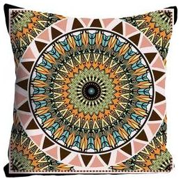 Dekokissen queence "&raquo;Mandala&laquo;", bunt (bunt, bedruckt), B:40cm L:40cm, Polyester, Dekokissen_Sitzkissen_Kissenh&uuml;llen, Kissenh&uuml;lle ohne F&uuml;llung, 1 St&uuml;ck