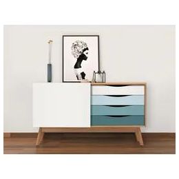 Sideboard WOODMAN "Hilla", blau (eiche, hellblau), B:130cm H:71cm T:45cm, Sideboards, Sideboard, Kommode im angesagten skandinavischen Look, Breite 130 cm, FSC