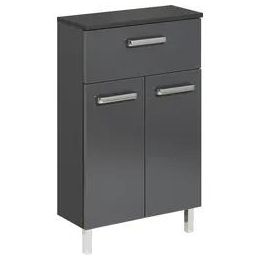 Unterschrank SAPHIR "Quickset Badschrank mit 2 T&uuml;ren, 1 Schublade, 50 cm breit", grau (anthrazit, anthrazit glanz), B:50cm H:81cm T:20cm, Schr&auml;nke, Unterschrank, Badezimmer-Unterschrank inkl. T&uuml;rd&auml;mpfer, Griffe in Chrom Glanz