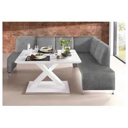 Eckbank exxpo - SOFA FASHION "Intenso, viele Bezugsstoffe Cord, Leder, Struktur 244/157 cm (B/T)", grau (hellgrau), B:244cm H:91cm T:157cm, NaturLeder;Strukturstoff (Zusammensetzung: Polyester 100%);Luxus-Microfaser (Zusammensetzung: Aufgeflockte 100% Polyester Schicht mit Pr&auml;gung);Cord (Zusammensetzung: Polyester 100%), Sitzb&auml;nke, Eckbank, hohe Bodenfreiheit, frei im Raum stellbar, hoher Sitzkomf