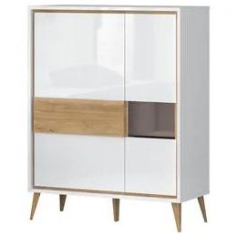 Highboard OTTO HOME "Vida", wei&szlig; (crystal wei&szlig;, pacific walnut), B:95cm H:121cm T:40cm, Glas, Spanplatte, Sideboards, Highboard, UV lackiert, hochgl&auml;nzend, Soft-Close und Push-to-open Funktion