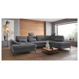 Wohnlandschaft OTTO HOME "Costello U-Form, B: 363 cm mit Sitztiefen-, Armteilverstellung &", grau, B:363cm H:89cm T:223cm, 100% Polyester;Samtoptik (100% Polyester), Sofas, Wohnlandschaft, 3 Nierenkissen, optional Bettfunktion & Bettkasten