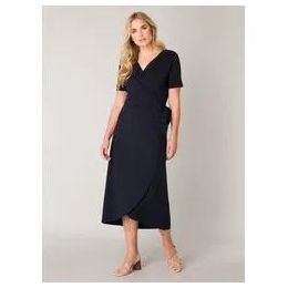 Wickelkleid Base Level "Yvie", Damen, Gr. 46, N-Gr, blau (navy dunkelblau), Jersey, Obermaterial: 94% Viskose, 6% Elasthan, unifarben, figurumspielend ca. Mitte Wade, V-Ausschnitt, abgesteppt, Kleider Wickelkleid, In bequemer, elastischer Qualit&auml;t