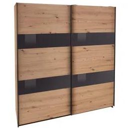 Schwebet&uuml;renschrank wimex "Altona", grau (artisan eiche, grauglas), B:180cm H:198cm T:64cm, Holzwerkstoff, Schr&auml;nke, Schwebet&uuml;renschrank, mit Glaselementen und zus&auml;tzlichen Einlegeb&ouml;den