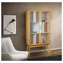 B&uuml;cherregal WOODMAN "Hilla", beige (natur, wei&szlig;), Regale, B&uuml;cherregal, Breite 88 cm, T&uuml;ren mit Glaseins&auml;tzen, Holzfurnier aus Eiche, FSC