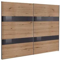 Schwebet&uuml;renschrank wimex "Altona", grau (artisan eiche, grauglas), B:270cm H:236cm T:65cm, Holzwerkstoff, Schr&auml;nke, Schwebet&uuml;renschrank, mit Glaselementen und zus&auml;tzlichen Einlegeb&ouml;den