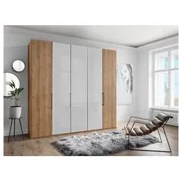 Faltt&uuml;renschrank Wiemann "Monaco", braun (bianco, eiche, nachbildung, glas wei&szlig;), B:246,3cm H:236cm T:58cm, Floatglas, Holzwerkstoff, Schr&auml;nke, Kleiderschrank Dreht&uuml;renschrank, mit Teil-Glasfront sowie hochwertige Beschl&auml;ge