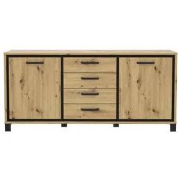 Sideboard FORTE "Trondheim", schwarz (artisan eiche, schwarz eiche), B:178,4cm H:81,3cm T:41,5cm, Dekorfolie, FSC-zertifizierter Holzwerkstoff, Metall, Sideboards, Sideboard, Breite 178 cm