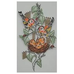 Fensterbild Stickereien Plauen "Vogelnest" Gr. 1, bunt (gr&uuml;n, braun, wei&szlig;), B:21cm H:38cm, Polyester, Fensterbilder