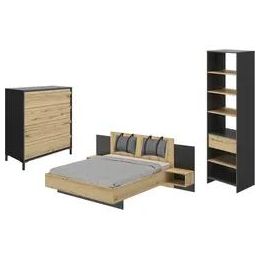 Schlafzimmer-Set GAMI "Mimizan", braun (schwarz &ndash; eiche helvezia), B/H: 160cm x 200cm, Schlafzimmerm&ouml;bel-Sets