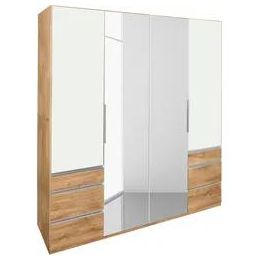 Kleiderschrank wimex "Level by fresh to go", braun (plankeneichefarben, wei&szlig;glas), B:200cm H:216cm T:58cm, Schr&auml;nke, Kleiderschrank Dreht&uuml;renschrank, mit Glas-und Spiegelt&uuml;ren