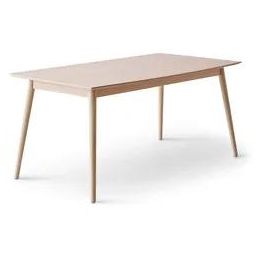 Esstisch HAMMEL FURNITURE "Meza Designtisch mit Auszugsfunktion und 2 Einlegeplatten", beige (naturfarben, naturfarben), B:210cm H:73,5cm T:100cm, Tischplatte: Wei&szlig; pigmentiertes, matt lackiertes Eichenfurnier (MDF-Kante natur), Gestell: Wei&szlig; pigmentiertes Eiche;Tischplatte mit Anti-Finger-Print;Tischplatte mit Anti-Finger-Print, Tische, Esstisch, bootsf&ouml;rmige Tischplatte MDF, Eiche Massivholzgest