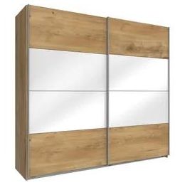 Schwebet&uuml;renschrank wimex "Easy", braun (plankeneichefarben, wei&szlig;glas), B:225cm H:210cm T:65cm, Schr&auml;nke, Schwebet&uuml;renschrank, mit Teilglas