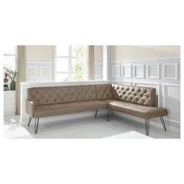 Eckbank exxpo - SOFA FASHION "Doppio, Chesterfield Optik, komfortabel und bequem, hohe Designf&uuml;&szlig;e", braun (cappuccino), B:197cm H:90cm T:255cm, 100% Polyester, Sitzb&auml;nke, Eckbank, Frei im Raum stellbar
