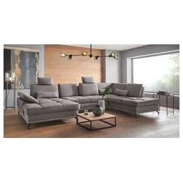 Wohnlandschaft OTTO HOME "Costello U-Form, B: 363 cm mit Sitztiefen-, Armteilverstellung &", grau, B:363cm H:89cm T:223cm, 100% Polyester;Samtoptik (100% Polyester), Sofas, Wohnlandschaft, 3 Nierenkissen, optional Bettfunktion & Bettkasten
