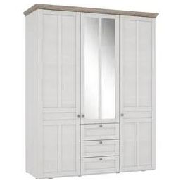 Kleiderschrank FORTE "Iloppa, Schlafzimmerschrank im Landhausstil", braun (schnee eiche, nelson eiche), B:155cm H:192,6cm T:57,3cm, FSC-zertifizierter Holzwerkstoff, Schr&auml;nke, Kleiderschrank Dreht&uuml;renschrank, Ma&szlig;e: B/H/T ca. 155x192,6x57,3 cm, Schrank mit Spiegel