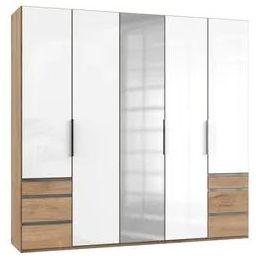 Kleiderschrank wimex "Level by fresh to go", braun (plankeneichefarben, wei&szlig;glas), B:250cm H:236cm T:58cm, Schr&auml;nke, Kleiderschrank Dreht&uuml;renschrank, mit Glas-und Spiegelt&uuml;ren