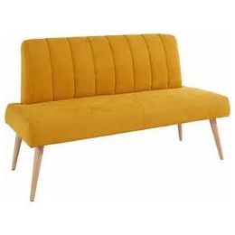 Sitzbank exxpo - SOFA FASHION "Costa, moderne R&uuml;ckensteppung, bequem und elegant, hoher Holzfu&szlig;", gelb (mustard), B:162cm H:92cm T:68cm, Struktur: Webvelour, 100% Polyester, Sitzb&auml;nke, Essbank Sitzbank Polsterbank, hochwertige Detailverarbeitung, Frei im Raum stellbar