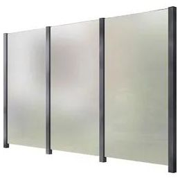 Zaun STAKET PRO, grau, H:188cm L:336cm, Aluminium, Glas, Zaunelemente, Glaszaun, Gesamtl&auml;nge: 3,36 m, 4 Pfosten
