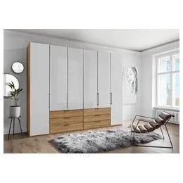 Kleiderschrank Wiemann "Monaco", braun (bianco, eiche, nachbildung, glas wei&szlig;), B:295,3cm H:216cm T:58cm, Floatglas, Holzwerkstoff, Schr&auml;nke, Kleiderschrank, mit Teil-Glasfront sowie hochwertige Beschl&auml;ge inkl. D&auml;mpfung