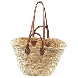 Aufbewahrungskorb Locker "Strandtasche, Korbtasche", beige (natur), B:52cm H:31cm T:14cm, Palmenbl&auml;tter, Aufbewahrungsboxen, Palmtasche mit Ledergriffen und Lederhenkeln, Strandkorb im Bohostyle