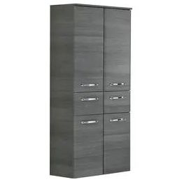 Midischrank SAPHIR "Quickset Badschrank 60 cm breit, 141 cm hoch mit 4 T&uuml;ren", grau (graphit struktur, graphit struktur), B:60cm H:141cm T:33cm, Schr&auml;nke, Midischrank, Badezimmer-Midischrank inkl. T&uuml;rd&auml;mpfer, Griffe in Chrom gl&auml;nzend