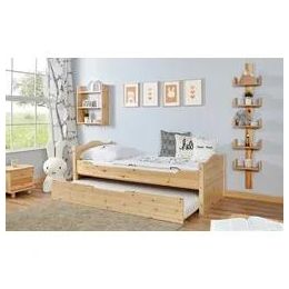 Jugendbett Ticaa "Leni", beige (natur), B:109cm H:78cm L:211cm, Betten, Kinder-Einzelbett Massivholzbett, Einzelbett, inkl. Zusatzbett und Rollrost