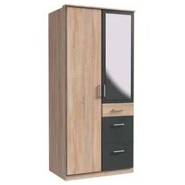 Kleiderschrank wimex "Click", grau (struktureichefarben hell, graphitfarben), B:90cm H:199cm T:58cm, Schr&auml;nke, Kleiderschrank Dreht&uuml;renschrank, mit Spiegel