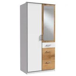 Kleiderschrank wimex "Click", wei&szlig; (wei&szlig;, plankeneichefarben), B:90cm H:199cm T:58cm, Schr&auml;nke, Kleiderschrank Dreht&uuml;renschrank, mit Spiegel