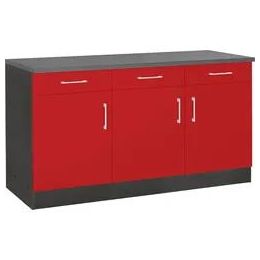 Unterschrank KOCHSTATION "KS-Paris", rot, B:150cm H:85cm T:60cm, Schr&auml;nke, Unterschrank, mit 3 Schubk&auml;sten und 3 T&uuml;ren, f&uuml;r viel Stauraum