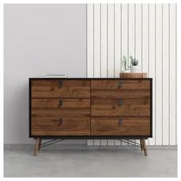 Kommode Andas "Ry Aufbewahrung, Schubladenschrank, Stauraum", braun (schwarz matt, walnuss), B:150,3cm H:94,8cm T:40,1cm, Holzwerkstoff, Sideboards, Kommode, Sideboard mit 6 Schubladen, Breite 150 cm, H&ouml;he 95 cm, Massivholzbeine