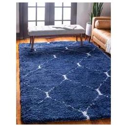 Hochflor-Teppich "Temara Shag, LAGERR&Auml;UMUNG", blau (marineblau, elfenbeinfarben), B:152cm H:51mm L:244cm, Polypropylen (PP), MyFlair M&Ouml;BEL & ACCESSOIRES, Teppiche, gewebt, Rauten Design, weich & kuschelig