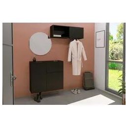 Garderobe FMD "Dark", schwarz, B:99,1cm H:33cm T:27,2cm, Holzwerkstoff, Garderobenpaneele, Garderobenregal mit Kleiderstange, Breite ca. 99 cm