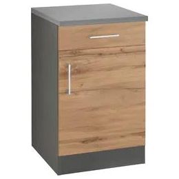 Unterschrank KOCHSTATION "KS-Colmar", grau (wotaneiche, grafitgrau), B:50cm H:85cm T:60cm, Holzwerkstoff, Schr&auml;nke, Unterschrank, 50 cm, mit Metallgriff, f&uuml;r viel Stauraum