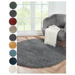Hochflor-Teppich "My Shaggy", grau (dunkelgrau), H:37mm &Oslash;:150cm, Polypropylen (PP), MyFlair M&Ouml;BEL & ACCESSOIRES, Teppiche, Shaggy, Uni Farben, leicht gl&auml;nzend, Microfaser, extra flauschig