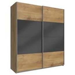 Schwebet&uuml;renschrank wimex "Easy", grau (plankeneichefarben, grauglas), B:135cm H:210cm T:65cm, Schr&auml;nke, Schwebet&uuml;renschrank, mit Teilglas