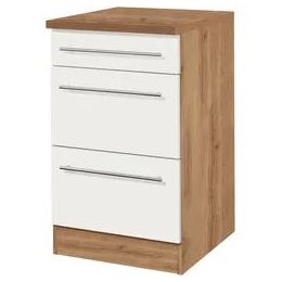 Unterschrank KOCHSTATION "KS-Wien", wei&szlig; (wei&szlig;, wotaneiche), B:50cm H:85cm T:60cm, Holzwerkstoff, Schr&auml;nke, Unterschrank, Breite 50 cm, mit 1 Schubkasten und 2 Ausz&uuml;gen
