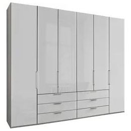 Faltt&uuml;renschrank Wiemann "Monaco, Kleiderschrank, Schrank, W&auml;scheschrank, mit edler Glasfront", grau (kieselgrau, dekor, glas wei&szlig;), B:246,9cm H:216cm T:58cm, Floatglas, Holzwerkstoff, Schr&auml;nke, Kleiderschrank Dreht&uuml;renschrank, inkl. gep&auml;mpften Schubk&auml;sten und T&uuml;ren, mit Panorama&ouml;ffnung