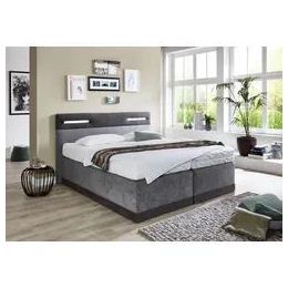 Boxspringbett, grau (anthrazit, grau), Ohne Topper, Liegefl&auml;che B/L: 160cm x 200cm, H3, Bonnell-Federkernmatratze, Bezug Obermatratze 100% Polyester, waschbar bis 60C;Bezug Unterbox und Kopfteil: Mikrofaservelours (100% Polyester), Westfalia Schlafkomfort, Komplettbetten, Boxspringbett, mit LED-Beleuchtung