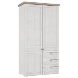 Kleiderschrank FORTE "Iloppa, Schlafzimmerschrank im Landhausstil", braun (schnee eiche, nelson eiche), B:105,3cm H:192,6cm T:57,3cm, FSC-zertifizierter Holzwerkstoff, Schr&auml;nke, Kleiderschrank Dreht&uuml;renschrank, Ma&szlig;e: B/H/T ca. 105,3x192,6x57,3 cm, Schrank mit Spiegel