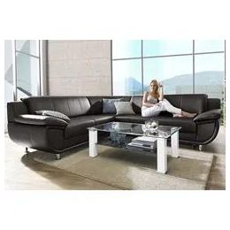 Ecksofa Trendmanufaktur "Rondo wahlweise mit Schlaffunktion, bequeme Armlehnen", braun, B:267cm H:85cm T:247cm, Microfaser PRIMABELLE (100% Polyester);Kunstleder SOFTLUX;Struktur (54% Polyacryl, 46% Polyester);NaturLEDER (echtes Rindsleder) in Sitz und R&uuml;cken, Korpus Kunstleder SOFTLUX, Sofas, Ecksofa, L-Form, wahlw.mit Federkern, F&uuml;&szlig;e chromfarben, Unser Dauertiefpreis