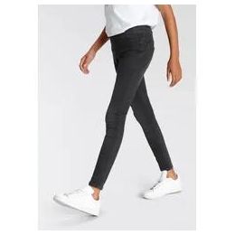 Jeansjeggings Kidsworld "Stetch-Jeans mit schmalem Bein", M&auml;dchen, Gr. 128, N-Gr, schwarz (schwarz denim), Denim/Jeans, Obermaterial: 74% Baumwolle, 24% Polyester, 2% Elasthan, unifarben, schmal lang, Jeans, schmale Passform, abgesteppter Beinabschluss, niedrige Leibh&ouml;he