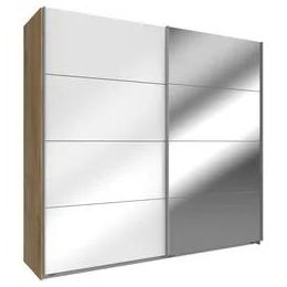 Schwebet&uuml;renschrank wimex "Easy", braun (plankeneichefarben, wei&szlig;glas, spiegel), B:270cm H:210cm T:65cm, Schr&auml;nke, Schwebet&uuml;renschrank, mit Glas und Spiegel